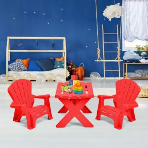 costzon kids table and chair set, outdoor toddler activity table and adirondack chairs for picnic, garden, patio, backyard & beach, kids outdoor table and chair set (red)