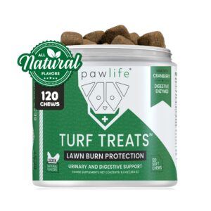 pawlife green grass dog chews – 120 turf treats for dog spot grass repair, veterinarian formulated dog urine neutralizer for lawn, lawn protection treats, dog pee grass neutralizer (chicken flavored)