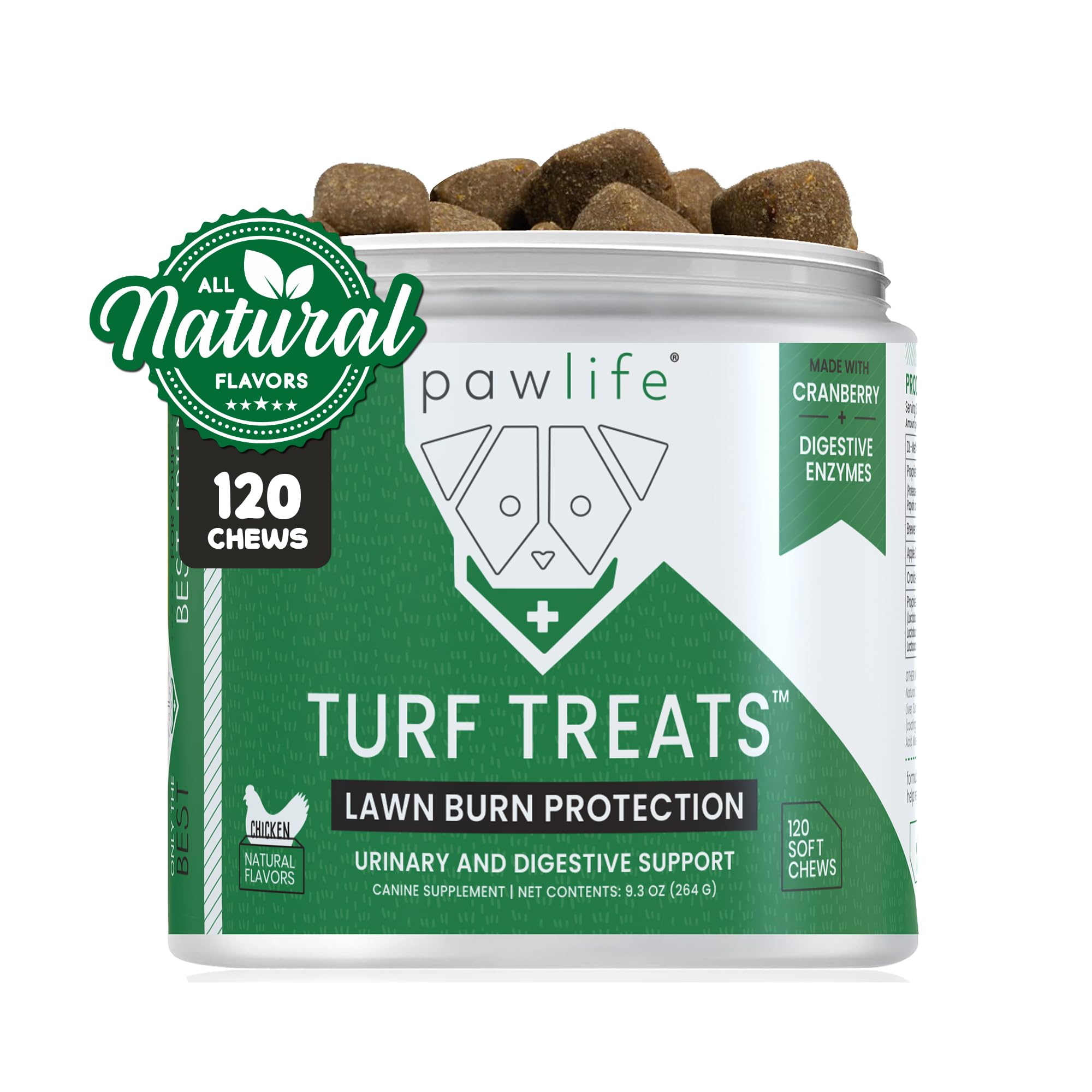 Pawlife Green Grass Dog Chews – 120 Turf Treats for Dog Spot Grass Repair, Veterinarian Formulated Dog Urine Neutralizer for Lawn, Lawn Protection Treats, Dog Pee Grass Neutralizer (Chicken Flavored)