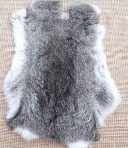 natural tanned rabbit fur hide (10" by 12" rabbit pelt with sewing quality leather) (natural gray)