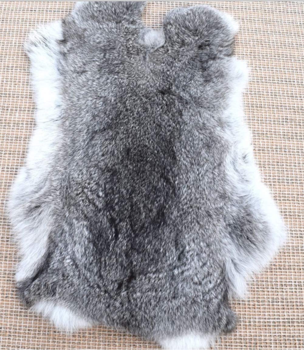 Natural Tanned Rabbit Fur Hide (10" by 12" Rabbit Pelt with Sewing Quality Leather) (Natural Gray)