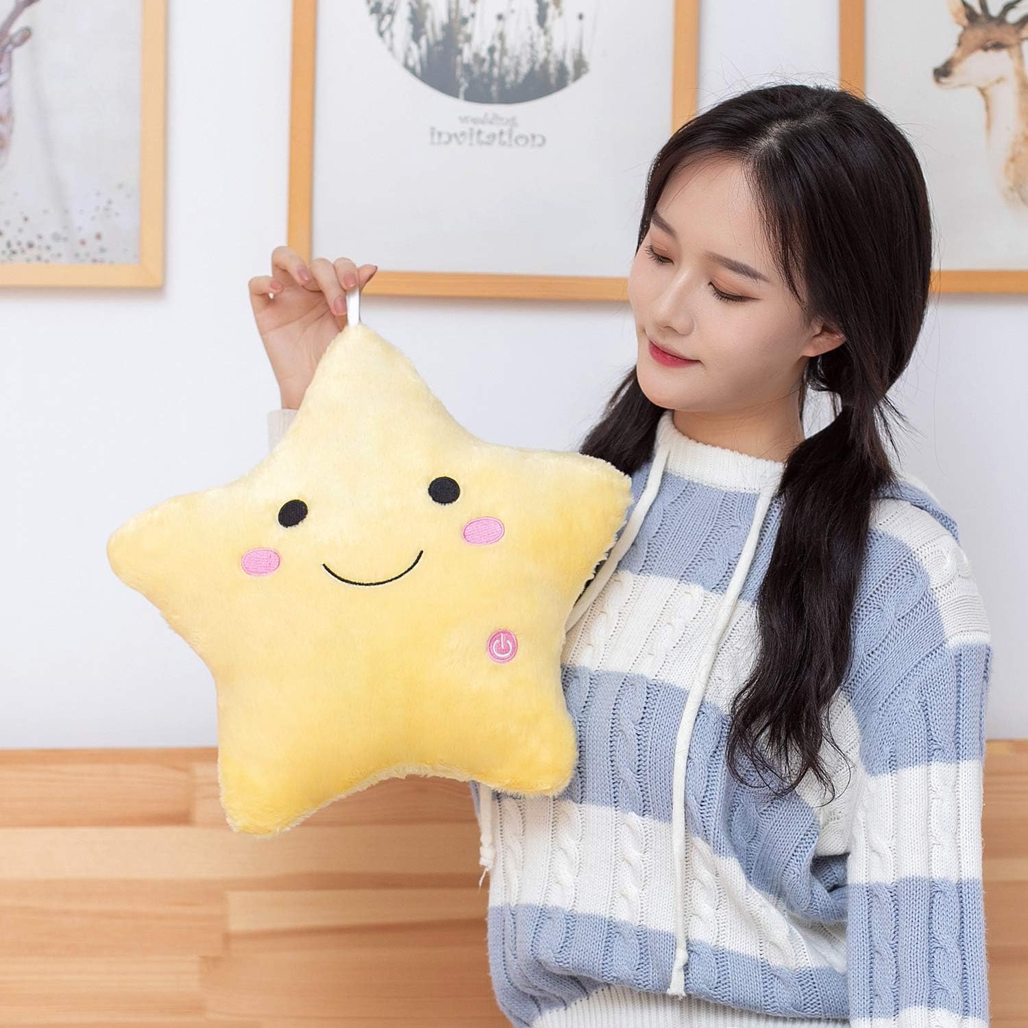 DearSun 13''Creative Twinkle Star Colorful Night Light Plush Pillows Light up Night Stuffed Toys Perfect for Birthday Christmas Holiday Valentines (Yellow)