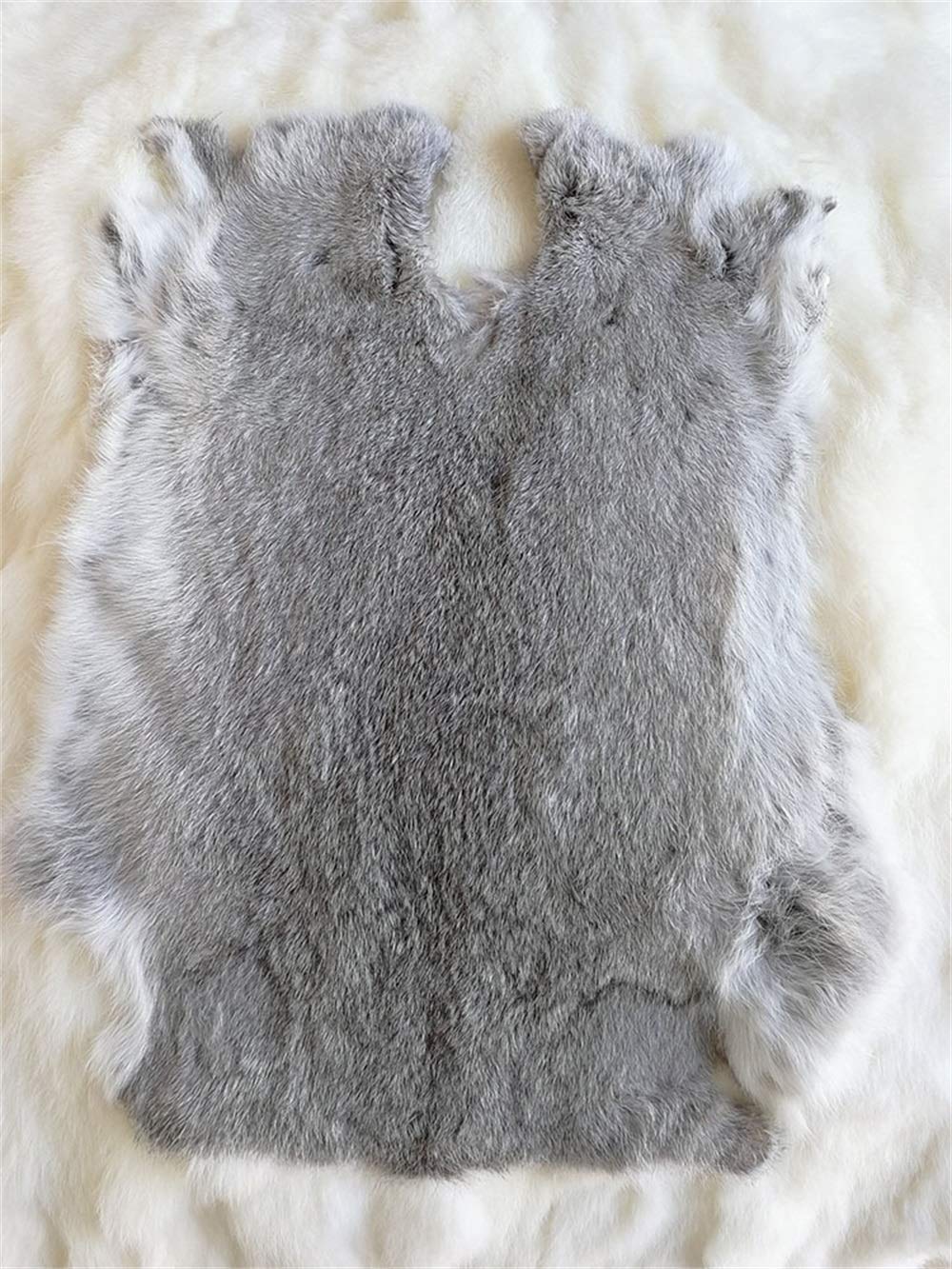 Natural Tanned Rabbit Fur Hide (10" by 12" Rabbit Pelt with Sewing Quality Leather) (Natural Gray)