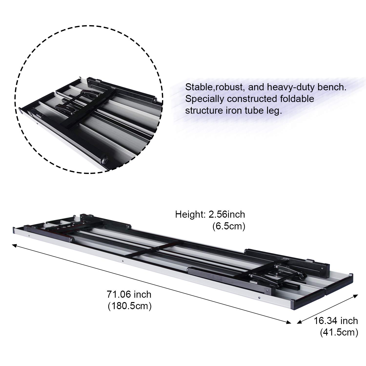 GL GLOBAL LIFE Collapsible Portable Picnic Table Benches, Folding Benches Seat for Outside Seating, Soccer, Sports Team Bench, Beach, Sideline, Camping, Foldable Bench Iron Tubes, Grey-71.06"