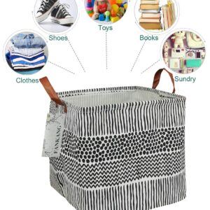 FANKANG Square Nursery Hamper Storage Bins Canvas Laundry Basket Foldable with Waterproof PE Coating Storage Baskets Gift Baskets for Children, Office, Bedroom, Clothes（Square-Black Lines ）