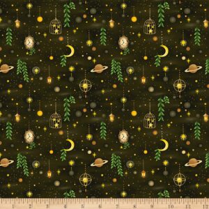 paintbrush studios forest fables forest sky charcoal, quilting fabric by the yard