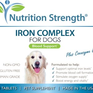 Nutrition Strength Iron for Dogs with Anemia to Support Blood Health, Blood Cell Formation & Oxygen Supply, Iron Supplement for Anemic Dogs + Vitamin C, Folate, Vitamin B12, 120 Chewable Tablets