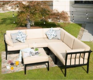 patiofestival conversation set outdoor metal furniture 6 seat all-weather sectional sofa set with cushioned seat for garden,lawn,pool