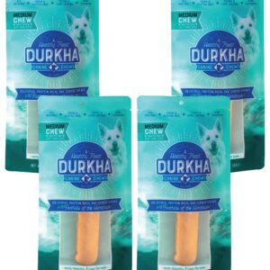 Durkha Yak Cheese Chews: Himalayan Yak Cheese Dog Chews- Natural, Healthy & Long Lasting Dog Treats - Grain, Gluten & Lactose-Free Rawhide Alternatives, for Dogs 35 lbs and Smaller, 4 Pack of Medium