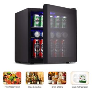 Joy Pebble Beverage Cooler and Refrigerator Mini Fridge with Glass Door for Soda Beer or Wine Small Drink Cooler for Home Office or Bar (1.6cu.ft)