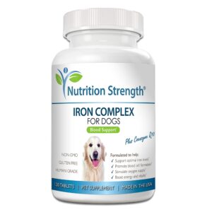 nutrition strength iron for dogs with anemia to support blood health, blood cell formation & oxygen supply, iron supplement for anemic dogs + vitamin c, folate, vitamin b12, 120 chewable tablets