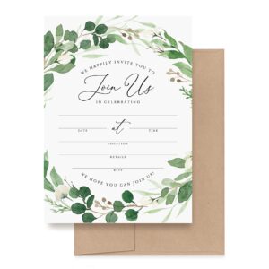 bliss collections invitations with envelopes for all occasions, invites perfect for: weddings, bridal showers, engagement, birthday party or special event, pack of 25 5x7 cards - eucalyptus