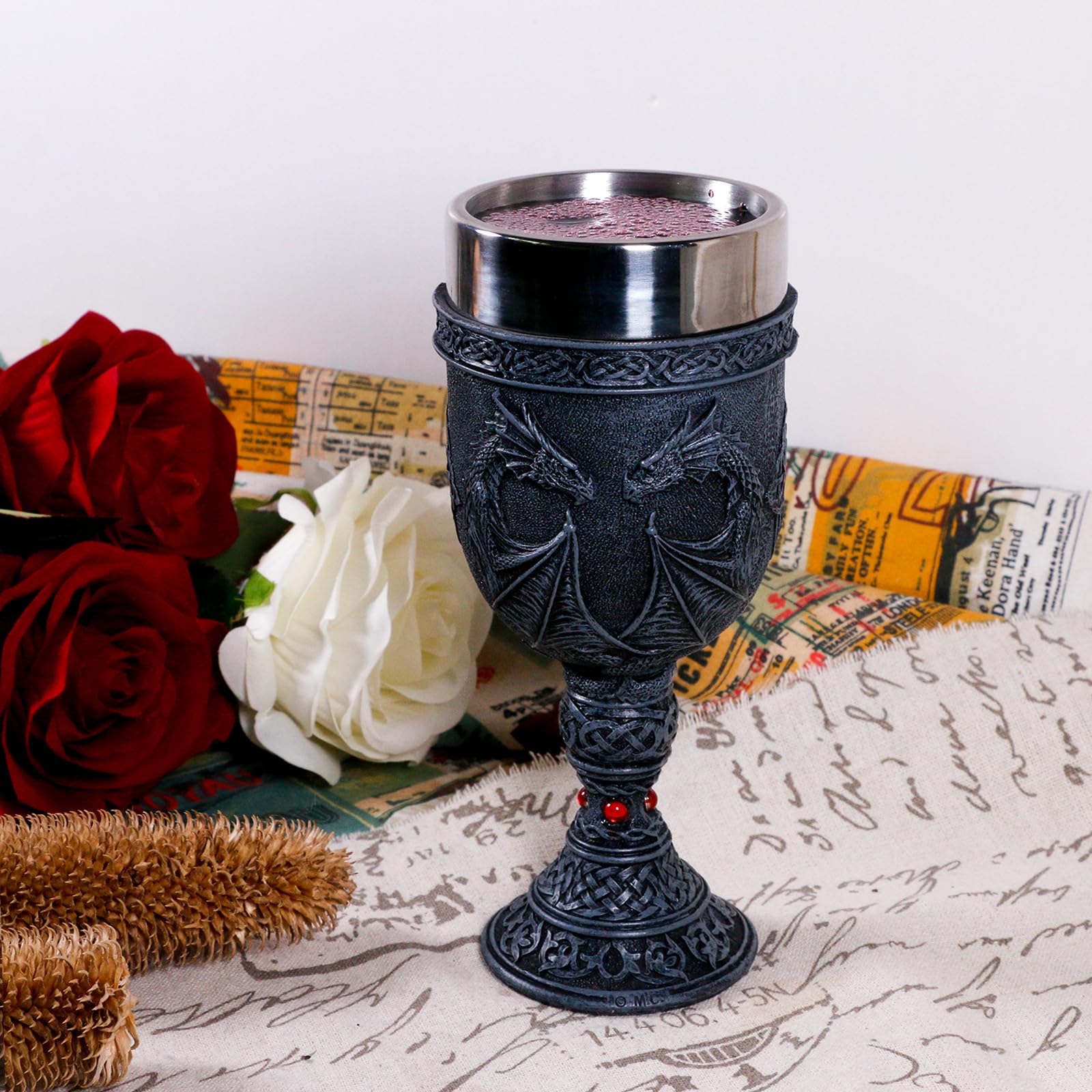 alikiki Medieval Dark-Night Dragon Goblet - Dungeons and Dragons Gifts Game Ideas of Thrones Merchandise 7oz Stainless Steel Drinking cup Gothic GOT Dragon D&D Chalice Party Decor Collectible