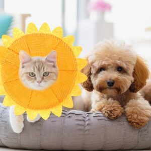 POPETPOP Pet Protective Recovery Collar - Adjustable Sunflower Shape Elizabethan Cat Cone Collar, Cute Soft Cone After Surgery Neck Collar for Cats and Small Dogs