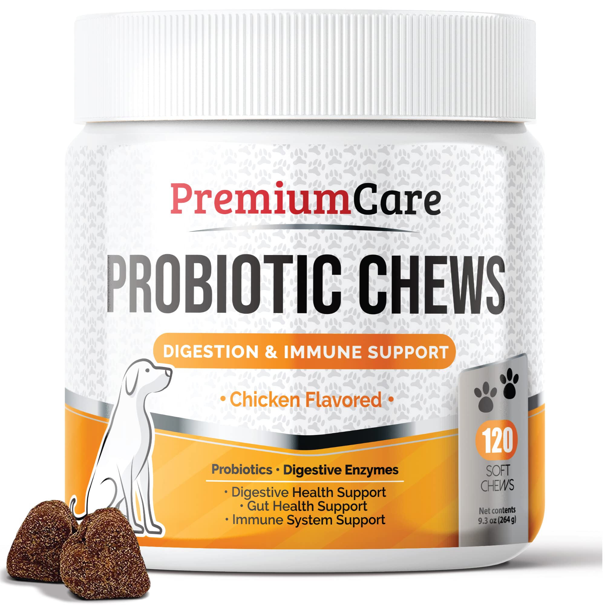 PREMIUM CARE Probiotics for Dogs for Yeast, Itchy Skin and Itchy Ears - Advanced Probiotic for Gut Health, Gut Flora, Bowel Health Support, Diarrhea, Digestive Health & Seasonal Allergies- 120 Chews