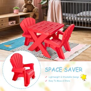 Costzon Kids Table and Chair Set, Outdoor Toddler Activity Table and Adirondack Chairs for Picnic, Garden, Patio, Backyard & Beach, Kids Outdoor Table and Chair Set (Red)