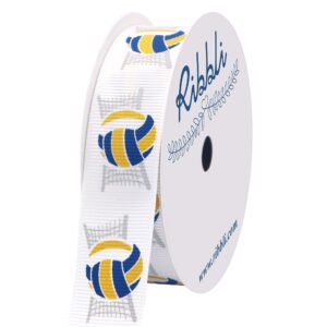 ribbli grosgrain volleyball craft ribbon,7/8-inch,10-yard spool, blue/white/yellow/gray,use for team hair bows,wreath,sport lanyards,gift wrapping,party decoration,all crafting and sewing