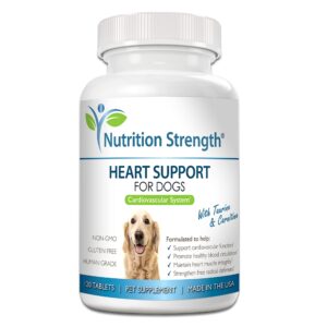 nutrition strength heart support for dogs with taurine & carnitine, promote blood circulation, support cardiovascular function, heart muscle integrity & free radical defenses, 120 chewable tablets