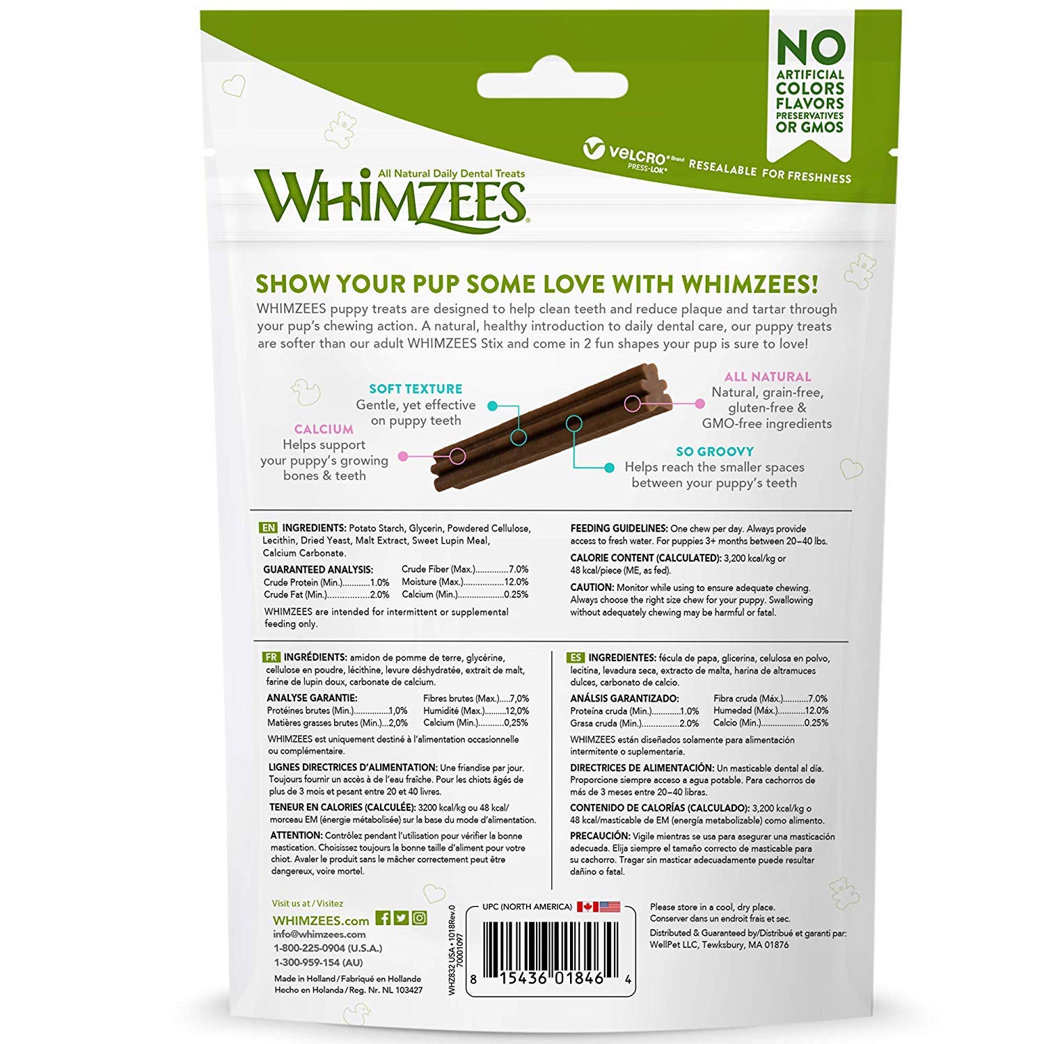 Whimzees 3 Pack of Puppy Daily Dental Treats, 14 Sticks Each, for Medium to Large Puppies