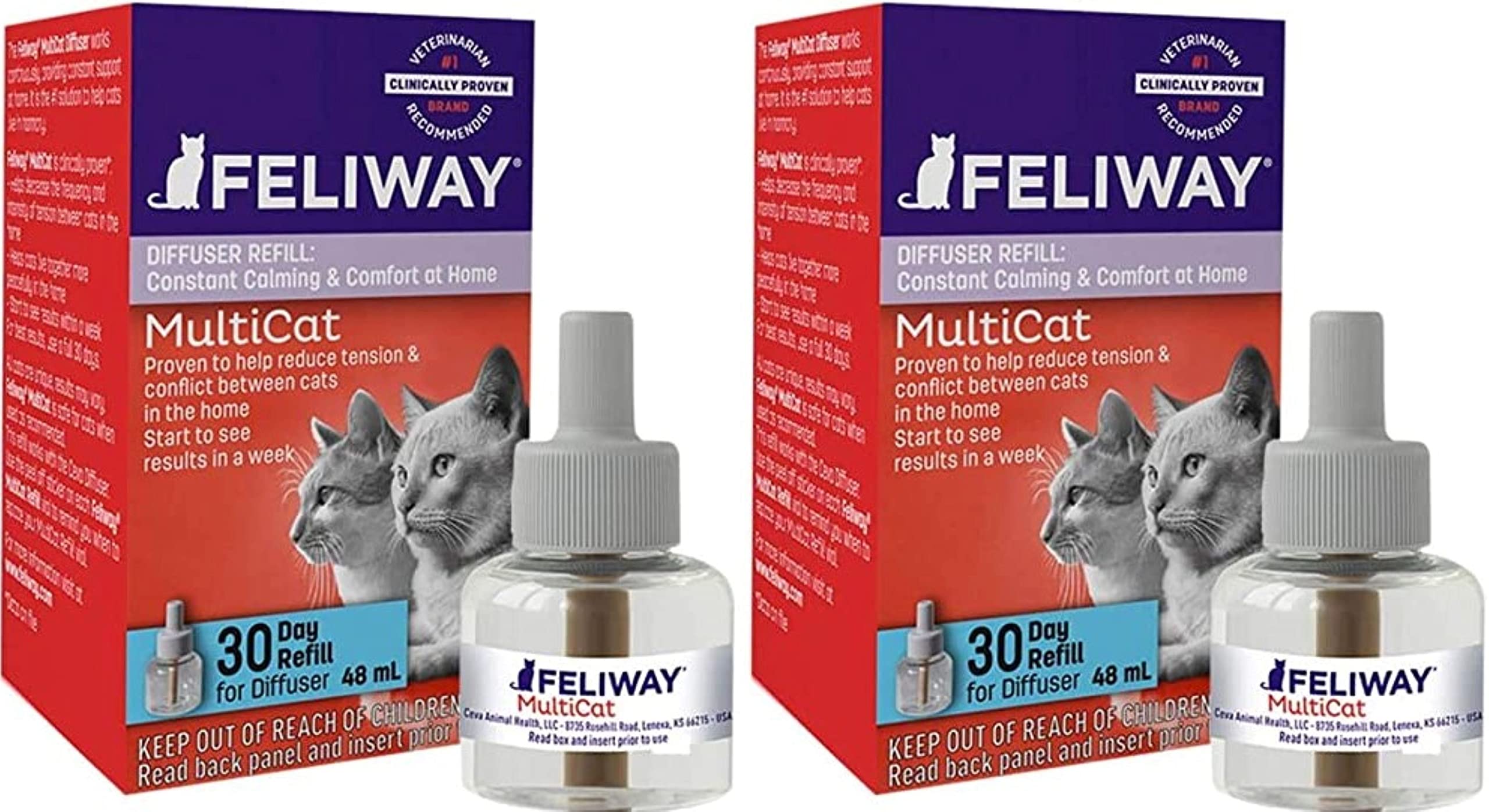 Feliway MultiCat Diffuser Refill (48 mL) | Constant Harmony & Calming Between Cats at Home (2 Pack(48 ml))