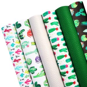 david accessories 6 pcs 7.7"x12.9" (20 cm x 33 cm) lychee pattern plant cactus printed faux leather fabric sheets include 2 kinds of leather fabric for diy bows earrings making crafts (cactus)