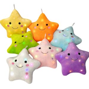 DearSun 13''Creative Twinkle Star Colorful Night Light Plush Pillows Light up Night Stuffed Toys Perfect for Birthday Christmas Holiday Valentines (Yellow)