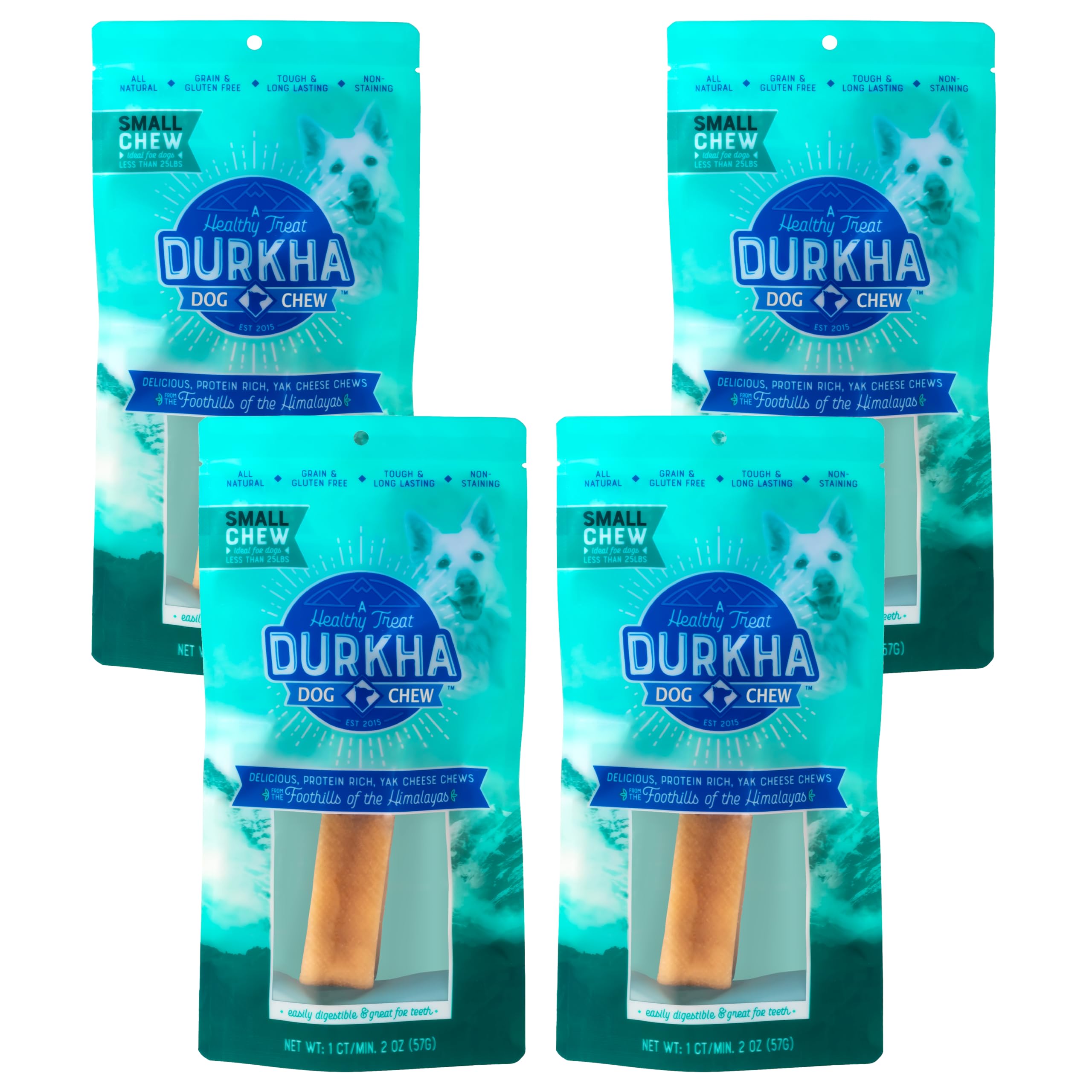 Durkha Yak Cheese Chews: Himalayan Yak Cheese Dog Chews- Natural, Healthy & Long Lasting Dog Treats - Grain, Gluten & Lactose-Free Rawhide Alternatives, for Dogs 25 lbs and Smaller, 4 Pack of Small