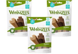 whimzees 3 pack of puppy daily dental treats, 14 sticks each, for medium to large puppies