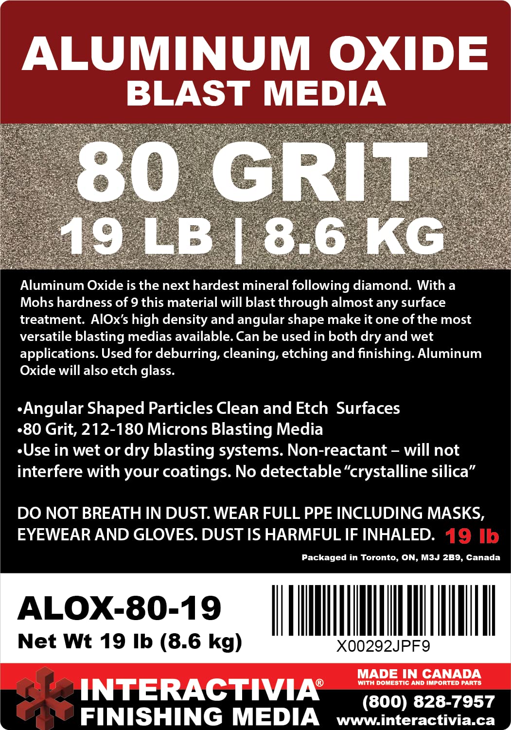 #80 Aluminum Oxide - 19 LBS - Medium Sand Blasting Abrasive Media for Blasting Cabinet and Blasting Guns.