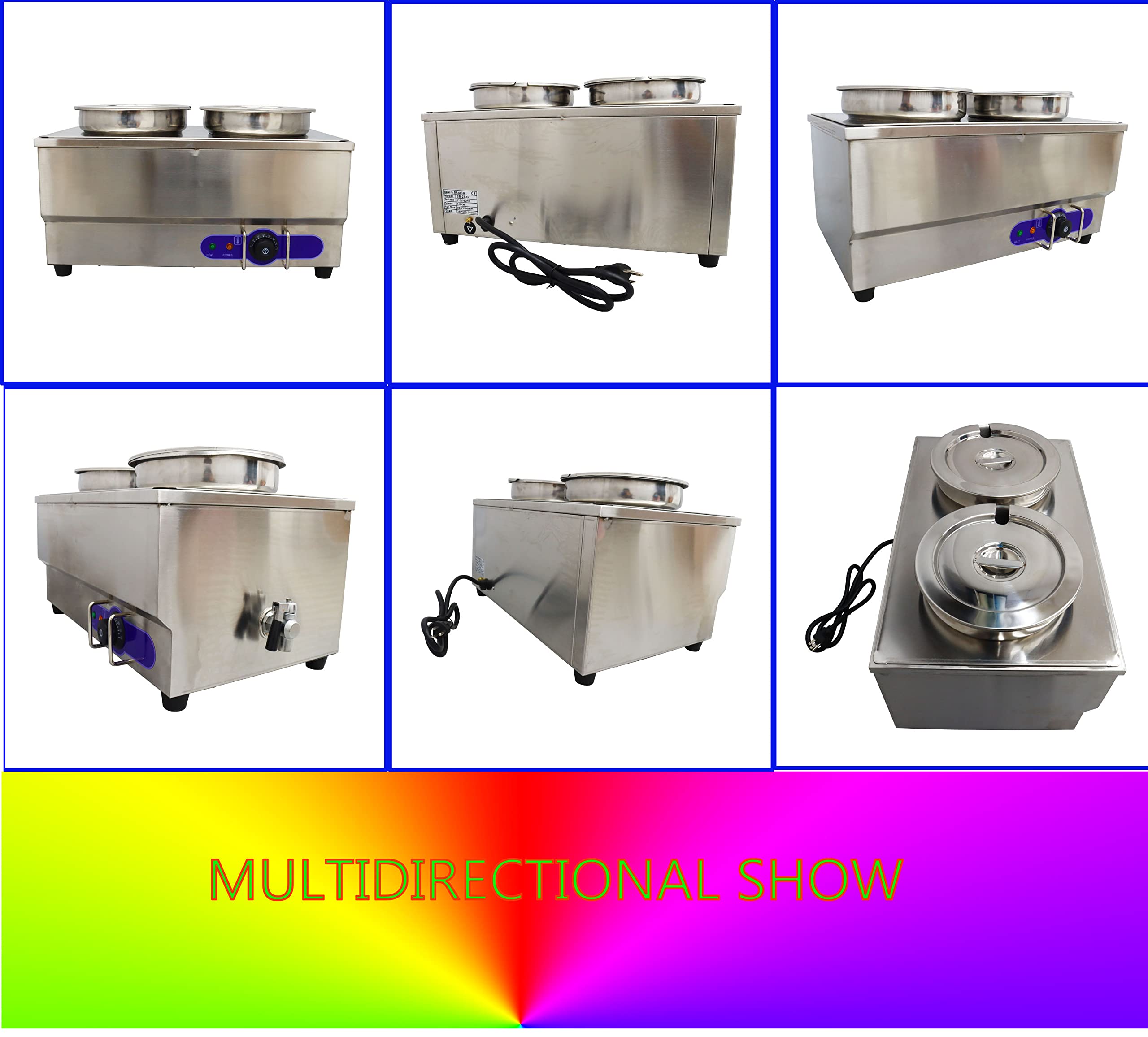 INTBUYING 2 Pan Food Soup Warmer Stove Bain Marie Commercial Canteen Buffet Steam Heater Stainless Steel with 2 Pots 110V 1500W