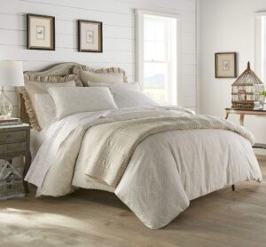 stone cottage - queen duvet cover set, cotton bedding with matching shams, all season home decor (florence natural, queen)