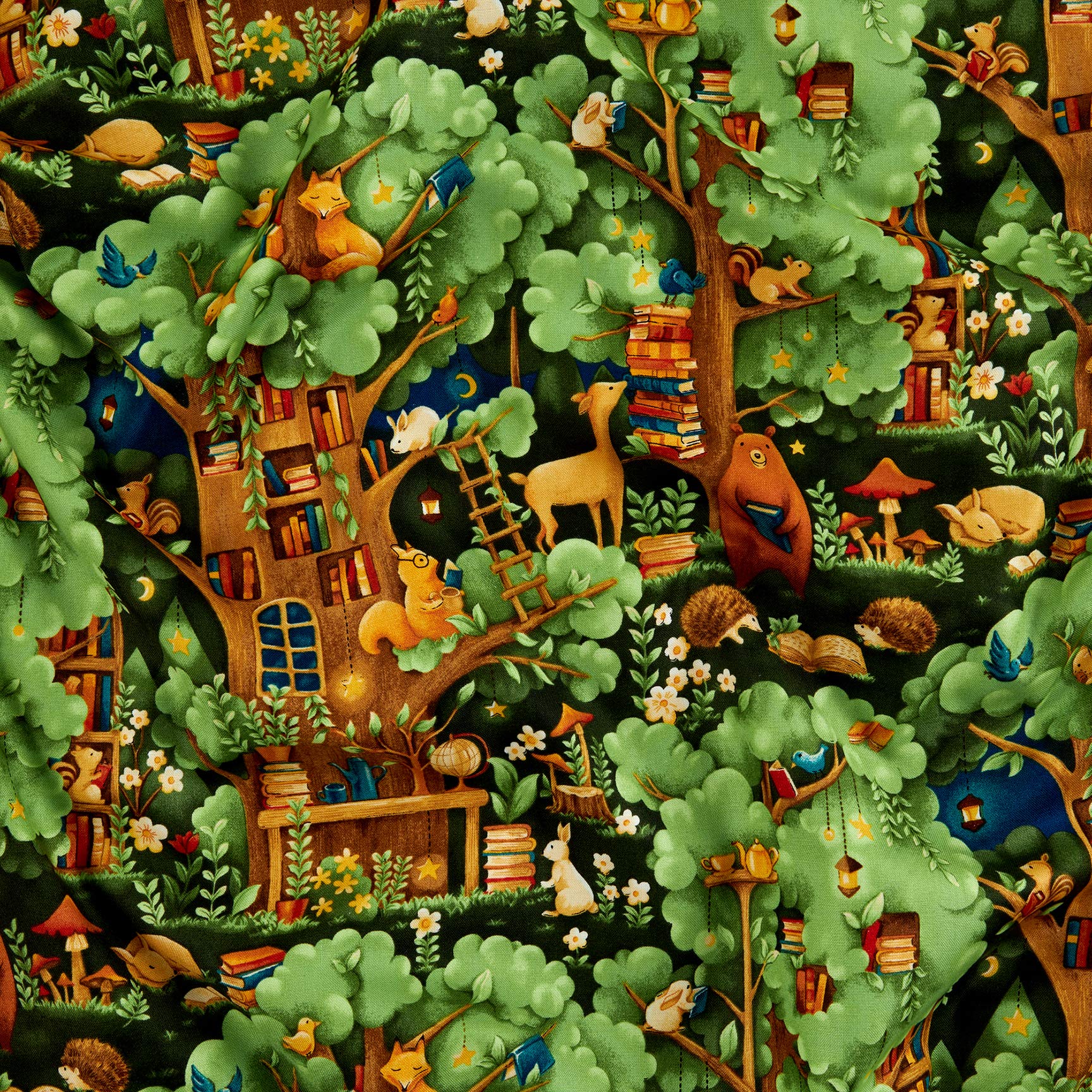 Paintbrush Studios Forest Fables Animal Village Green, Quilting Fabric by the Yard