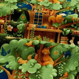 Paintbrush Studios Forest Fables Animal Village Green, Quilting Fabric by the Yard