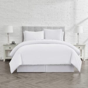 southshore fine living, inc. pom pom collection - premium quality, soft, wrinkle, fade, & stain resistant, pre-washed, vintage look oversized duvet cover set, twin / twin xl, white