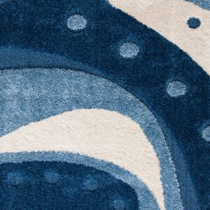 SAFAVIEH Florida Shag Collection Area Rug - 6' x 9', Dark Blue & Ivory, Abstract Design, Non-Shedding & Easy Care, 1.2-inch Thick Ideal for High Traffic Areas in Living Room, Bedroom (SG473-6511)