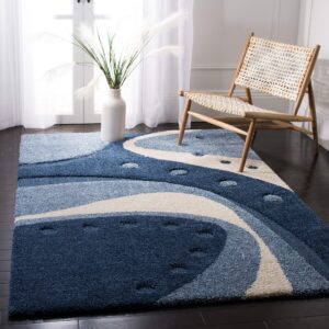 safavieh florida shag collection area rug - 6' x 9', dark blue & ivory, abstract design, non-shedding & easy care, 1.2-inch thick ideal for high traffic areas in living room, bedroom (sg473-6511)