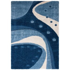 SAFAVIEH Florida Shag Collection Area Rug - 6' x 9', Dark Blue & Ivory, Abstract Design, Non-Shedding & Easy Care, 1.2-inch Thick Ideal for High Traffic Areas in Living Room, Bedroom (SG473-6511)