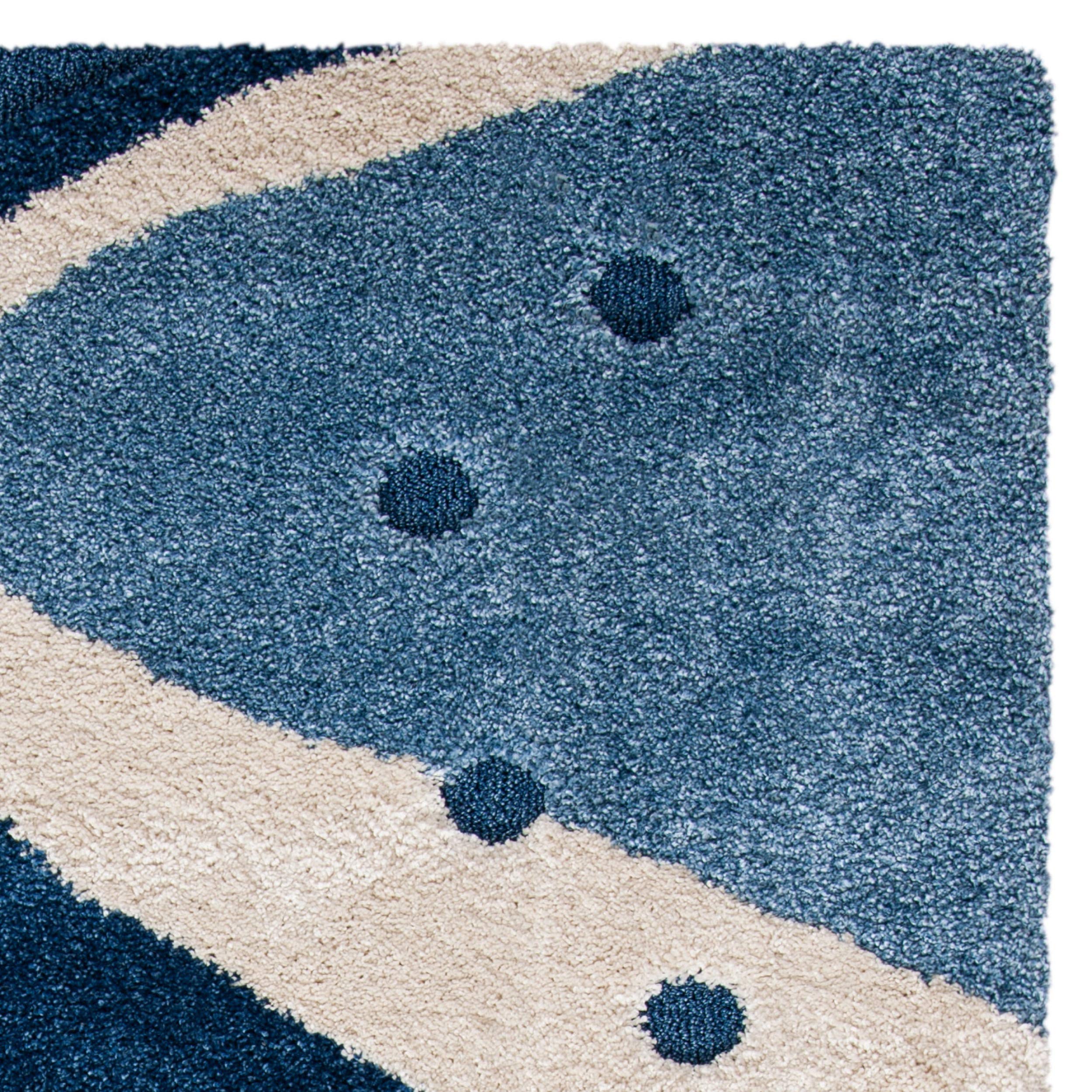 SAFAVIEH Florida Shag Collection Area Rug - 6' x 9', Dark Blue & Ivory, Abstract Design, Non-Shedding & Easy Care, 1.2-inch Thick Ideal for High Traffic Areas in Living Room, Bedroom (SG473-6511)