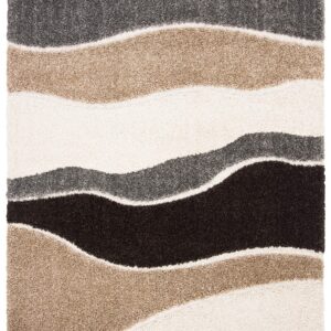 SAFAVIEH Florida Shag Collection Area Rug - 6' x 9', Ivory & Grey, Abstract Design, Non-Shedding & Easy Care, 1.2-inch Thick Ideal for High Traffic Areas in Living Room, Bedroom (SG475-1180)