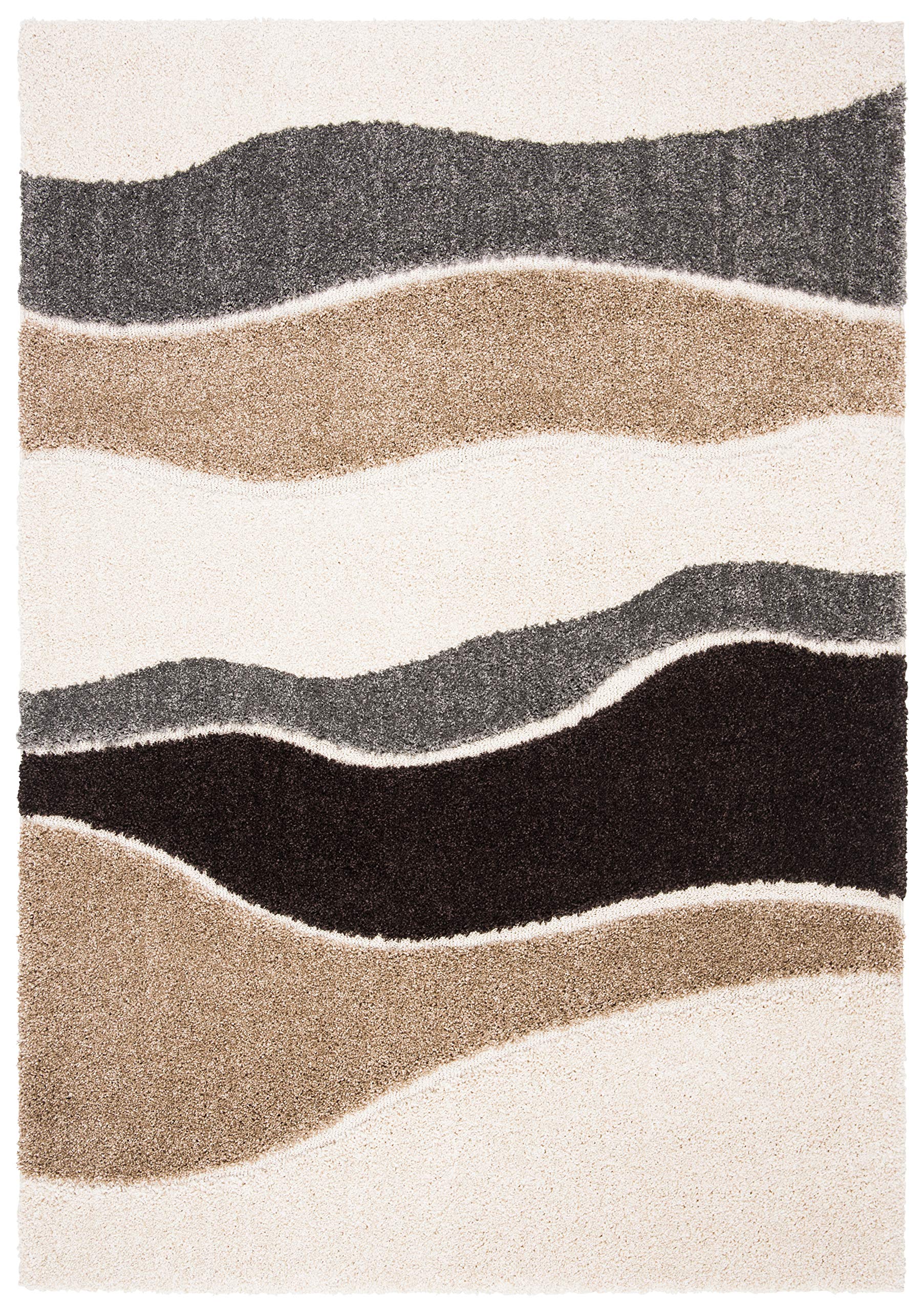 SAFAVIEH Florida Shag Collection Area Rug - 6' x 9', Ivory & Grey, Abstract Design, Non-Shedding & Easy Care, 1.2-inch Thick Ideal for High Traffic Areas in Living Room, Bedroom (SG475-1180)