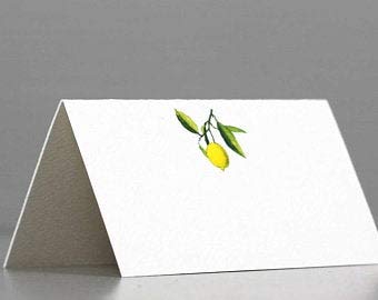 Nancy Nikko Place Cards with Lemon on Branch for Weddings, Showers, and Dinner Parties. Table Tent Style, Scored for Easy Folding. Available in Pkgs of 25