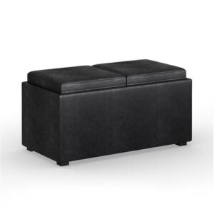 simplihome avalon 35 inch wide contemporary rectangle 5 pc storage ottoman in distressed black vegan faux leather, assembled, for the living room, entryway and family room