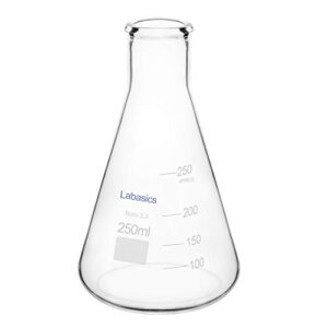 labasics glass narrow mouth erlenmeyer flask, borosilicate glass heavy wall flask with heavy duty rim, 250 ml