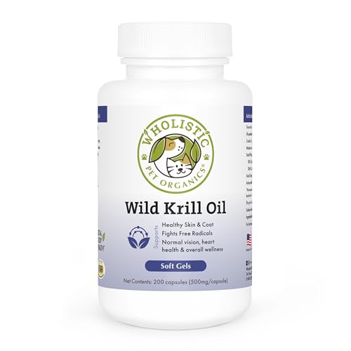 Wholistic Pet Organics - Krill Oil Soft Gel Capsules for Dogs - Supports Dog Joint Health, Shiny Coat & Heart Wellness - Omega-3 & Astaxanthin Supplement - 200 Count