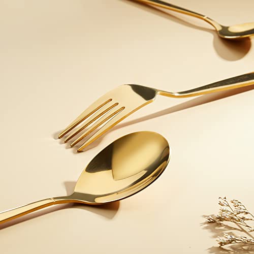 Gold Silverware Set for 4, 20 Piece Gold Utensils, 18/10 Stainless Steel Utensils Set Titanium Gold Plated, Dishwasher Safe Gold Flatware, Great for Wedding or Daily Use