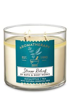 bath and body works aromatherapy stress relief - eucalyptus tea 3-wick candle (2019 edition)