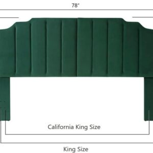 24KF Modern Velvet Upholstered King/Cal King Headboard, Tufted Headboard for King/Cal King Bed, Modern Vertical Channel Design with Curved Tufted King Head Board-Jade