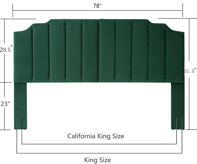 24KF Modern Velvet Upholstered King/Cal King Headboard, Tufted Headboard for King/Cal King Bed, Modern Vertical Channel Design with Curved Tufted King Head Board-Jade