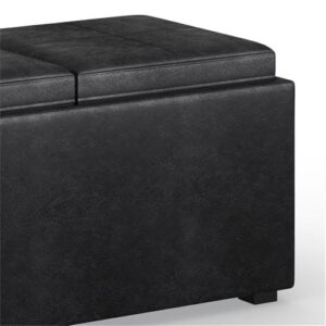 SIMPLIHOME Avalon 35 inch Wide Contemporary Rectangle 5 Pc Storage Ottoman in Distressed Black Vegan Faux Leather, Assembled, for the Living Room, Entryway and Family Room