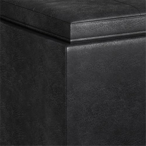 SIMPLIHOME Avalon 35 inch Wide Contemporary Rectangle 5 Pc Storage Ottoman in Distressed Black Vegan Faux Leather, Assembled, for the Living Room, Entryway and Family Room